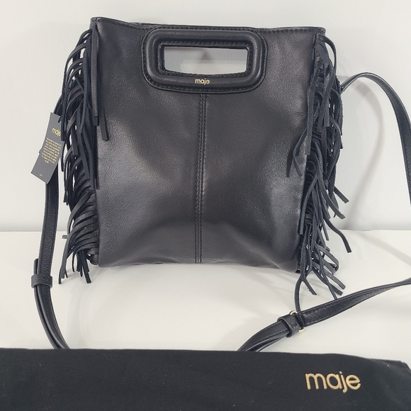 Maje | Bags | Maje Leather Bag Fringe Top Handle Crossbody Long ...